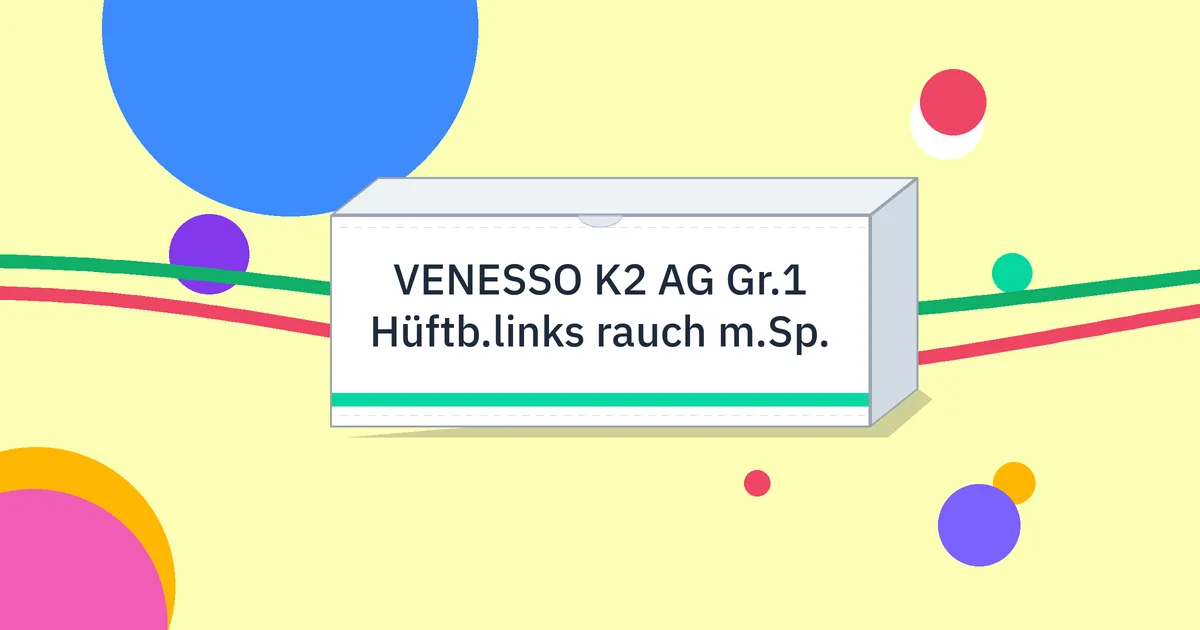 Symbolbild: Packung mit der Aufschrift VENESSO K2 AG Gr.1 Hüftb.links rauch m.Sp. (PZN 03266201) – Verfügbarkeit und Bezug in Apotheken in Frankfurt am Main