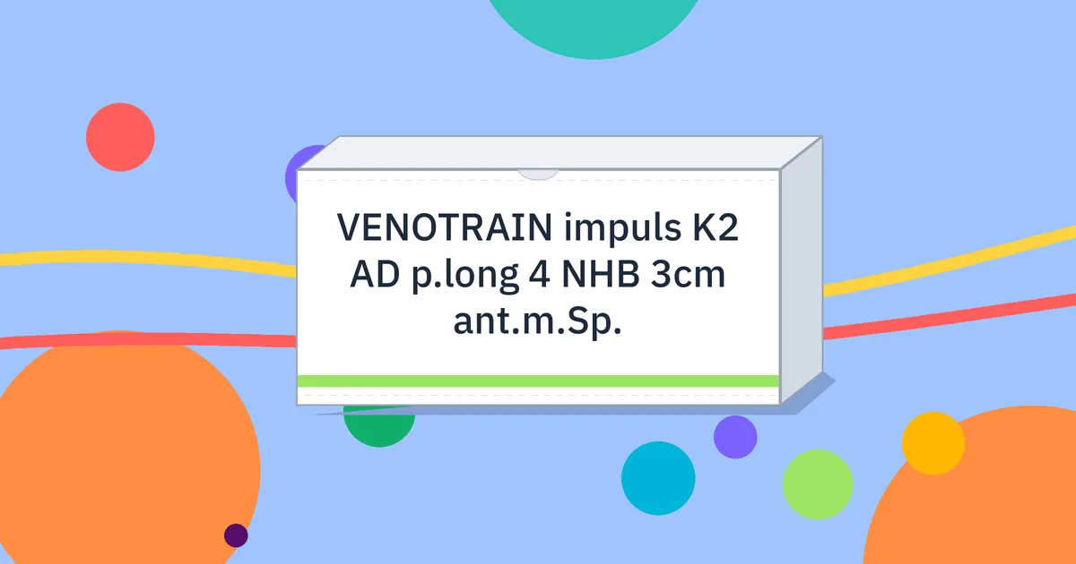 Symbolbild: Packung mit der Aufschrift VENOTRAIN impuls K2 AD p.long 4 NHB 3cm ant.m.Sp. (PZN 15224260) – Verfügbarkeit und Bezug in Apotheken in Frankfurt am Main