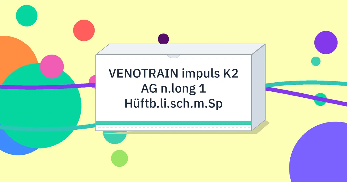 Symbolbild: Packung mit der Aufschrift VENOTRAIN impuls K2 AG n.long 1 Hüftb.li.sch.m.Sp (PZN 10294729) – Verfügbarkeit und Bezug in Apotheken in Frankfurt am Main