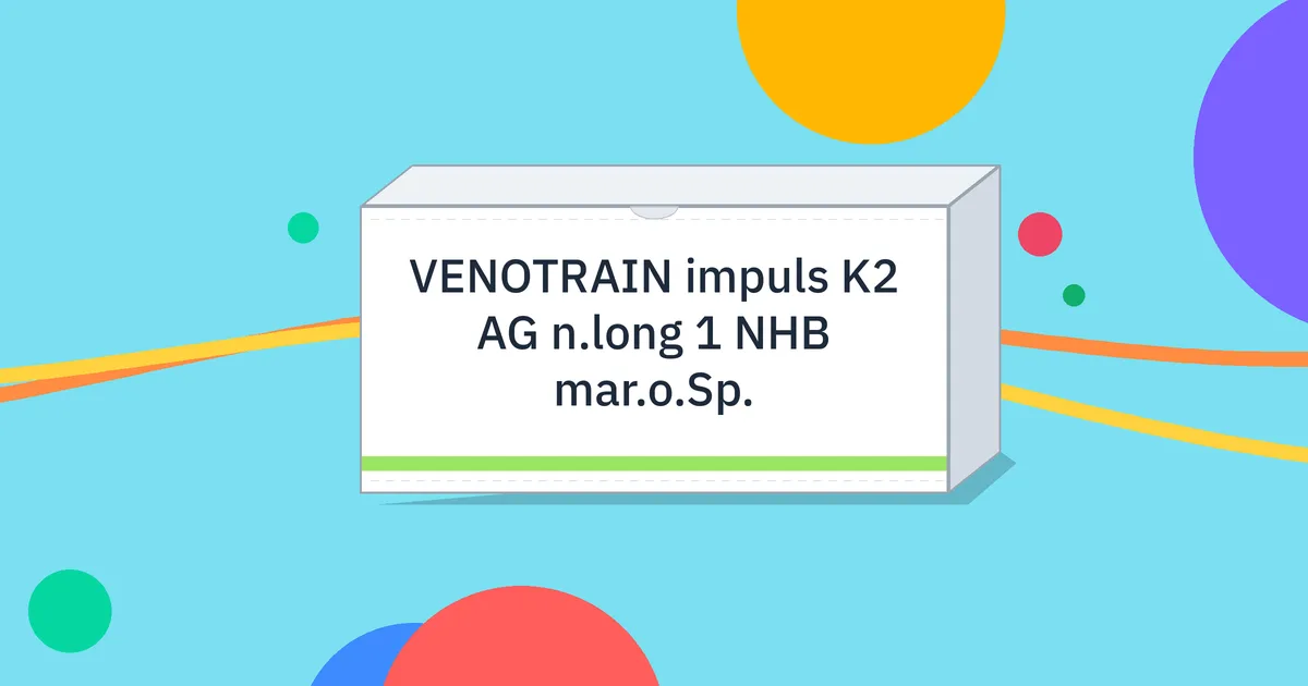 Symbolbild: Packung mit der Aufschrift VENOTRAIN impuls K2 AG n.long 1 NHB mar.o.Sp. (PZN 15214385) – Verfügbarkeit und Bezug in Apotheken in Frankfurt am Main