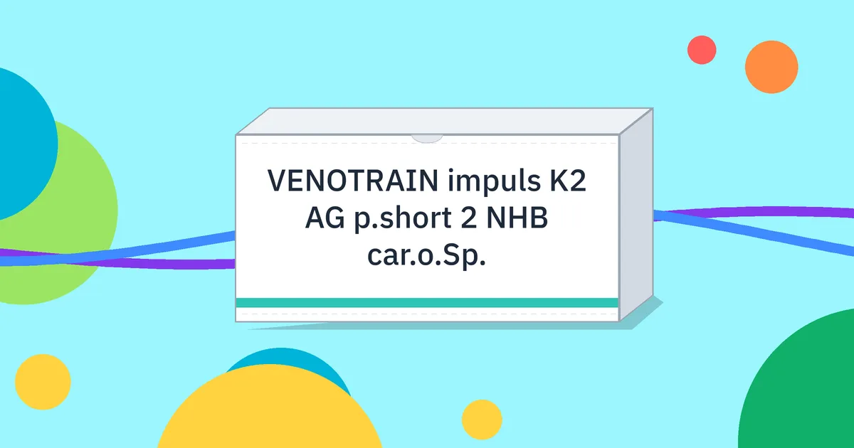 Symbolbild: Packung mit der Aufschrift VENOTRAIN impuls K2 AG p.short 2 NHB car.o.Sp. (PZN 08421623) – Verfügbarkeit und Bezug in Apotheken in Frankfurt am Main