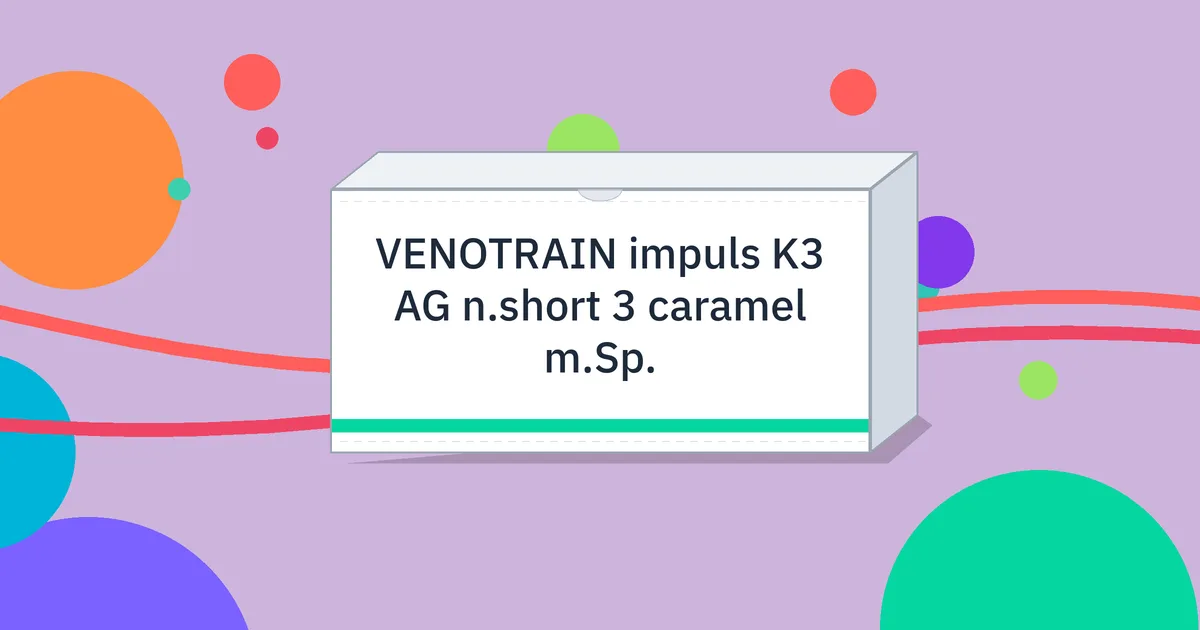 Symbolbild: Packung mit der Aufschrift VENOTRAIN impuls K3 AG n.short 3 caramel m.Sp. (PZN 00496478) – Verfügbarkeit und Bezug in Apotheken in Frankfurt am Main