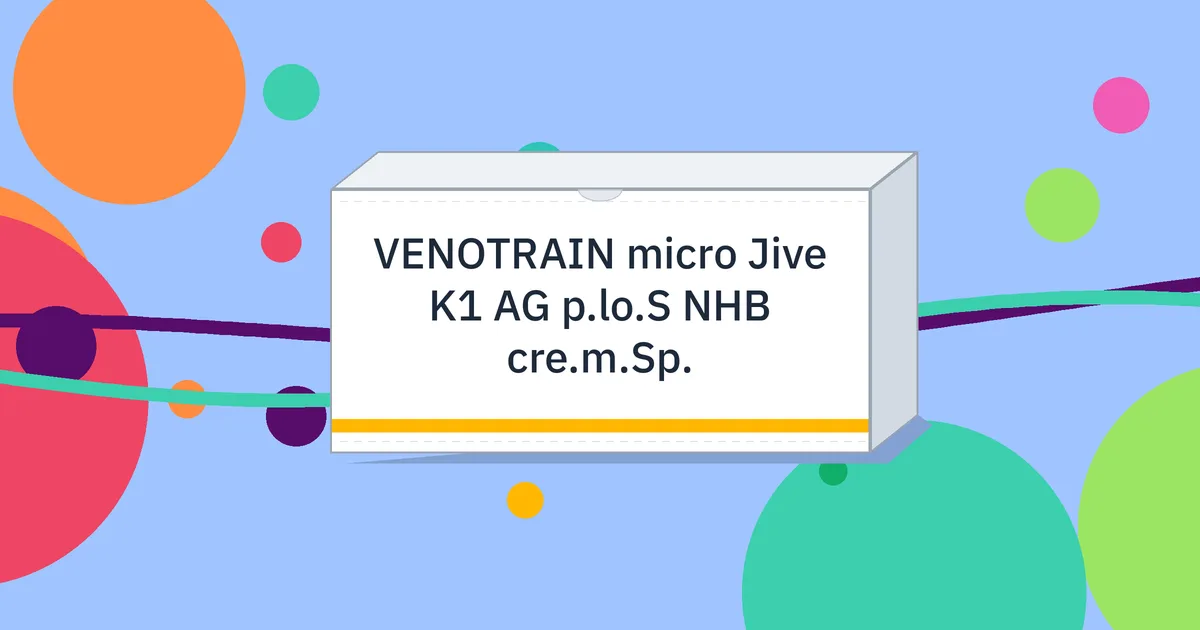 Symbolbild: Packung mit der Aufschrift VENOTRAIN micro Jive K1 AG p.lo.S NHB cre.m.Sp. (PZN 17763481) – Verfügbarkeit und Bezug in Apotheken in Frankfurt am Main