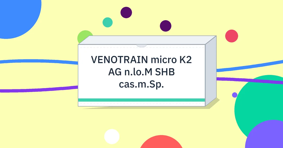 Symbolbild: Packung mit der Aufschrift VENOTRAIN micro K2 AG n.lo.M SHB cas.m.Sp. (PZN 20760055) – Verfügbarkeit und Bezug in Apotheken in Frankfurt am Main