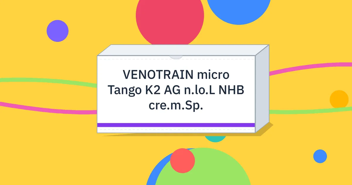 Symbolbild: Packung mit der Aufschrift VENOTRAIN micro Tango K2 AG n.lo.L NHB cre.m.Sp. (PZN 17763216) – Verfügbarkeit und Bezug in Apotheken in Frankfurt am Main