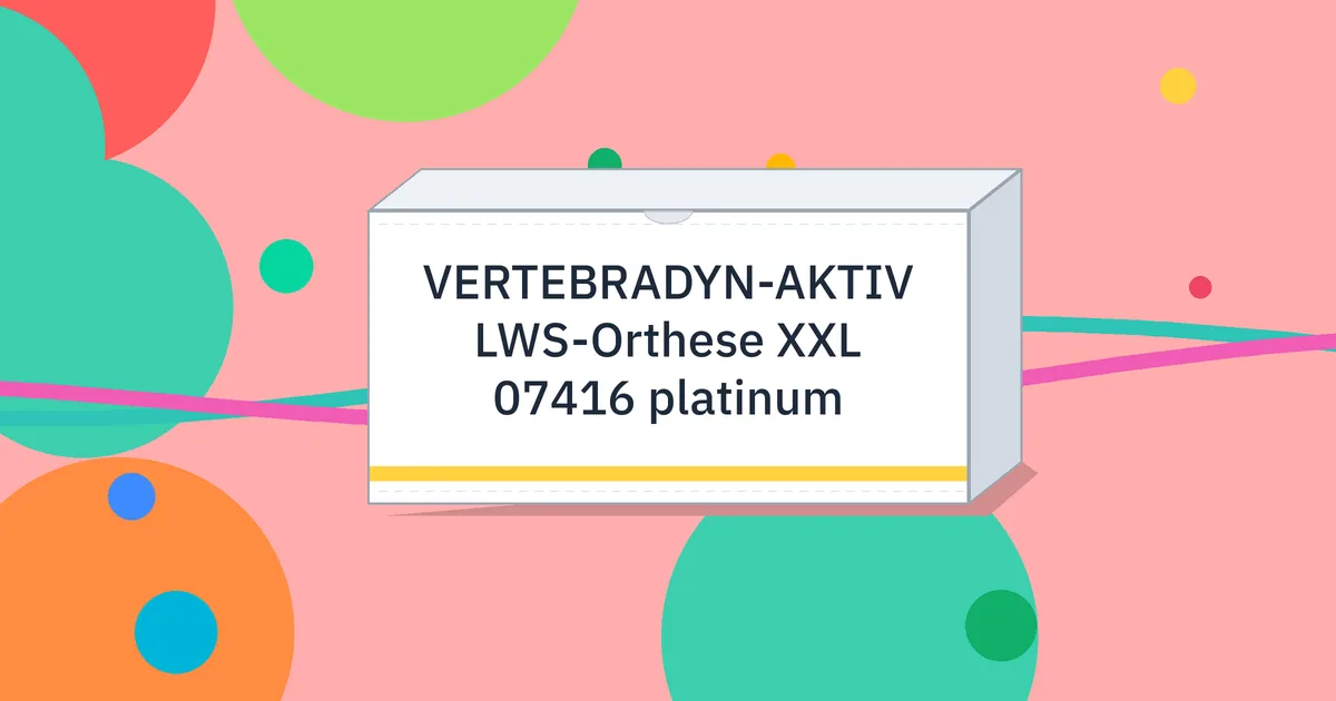 Symbolbild: Packung mit der Aufschrift VERTEBRADYN-AKTIV LWS-Orthese XXL 07416 platinum (PZN 06826882) – Verfügbarkeit und Bezug in Apotheken in Frankfurt am Main