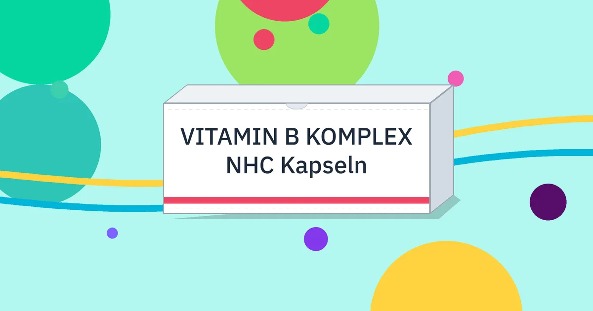 Symbolbild: Packung mit der Aufschrift VITAMIN B KOMPLEX NHC Kapseln (PZN 00765777) – Verfügbarkeit und Bezug in Apotheken in Frankfurt am Main