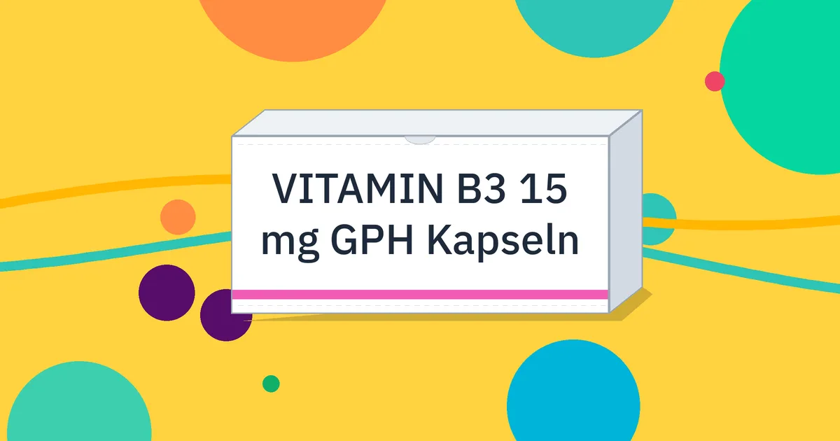 Symbolbild: Packung mit der Aufschrift VITAMIN B3 15 mg GPH Kapseln (PZN 00129455) – Verfügbarkeit und Bezug in Apotheken in Frankfurt am Main