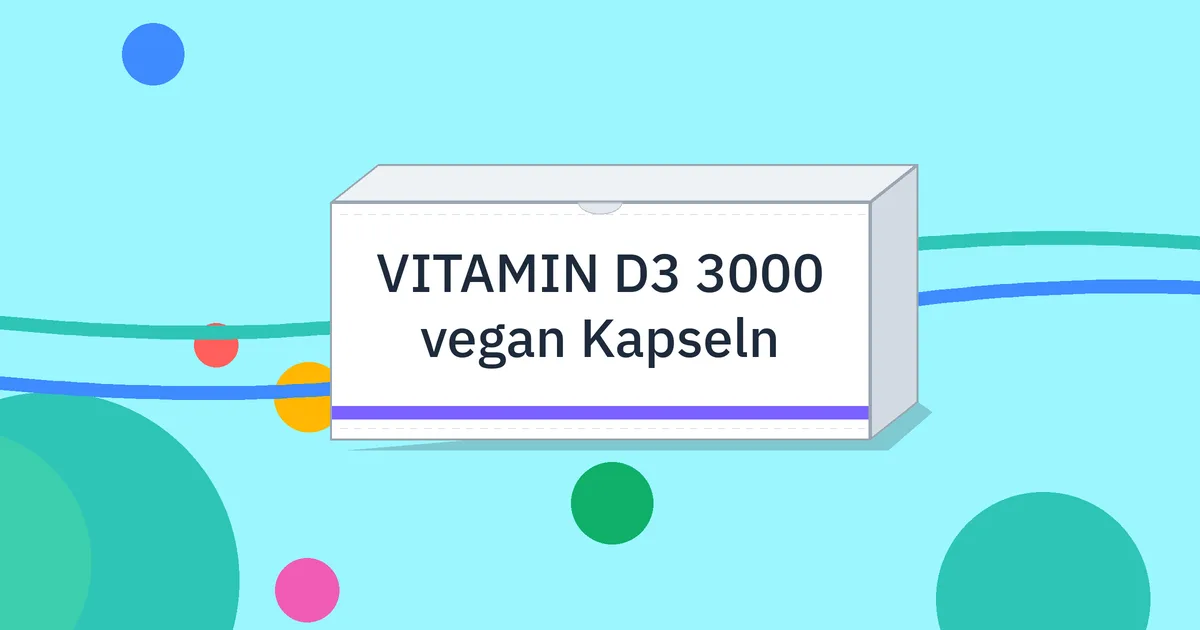 Symbolbild: Packung mit der Aufschrift VITAMIN D3 3000 vegan Kapseln (PZN 18666248) – Verfügbarkeit und Bezug in Apotheken in Frankfurt am Main