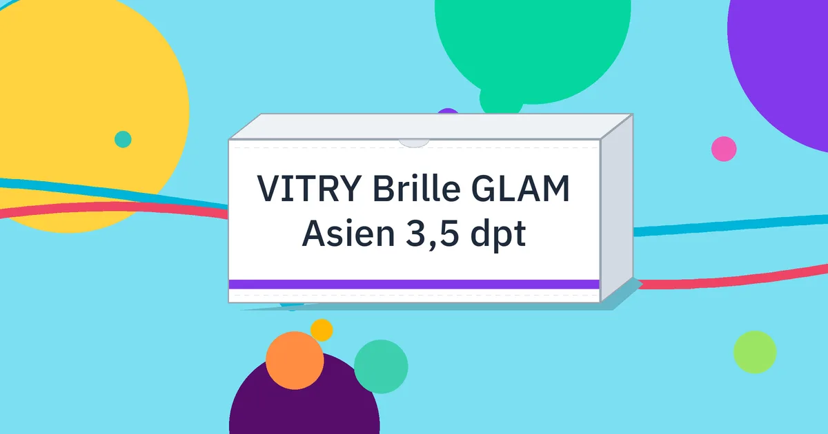 Symbolbild: Packung mit der Aufschrift VITRY Brille GLAM Asien 3,5 dpt (PZN 18017277) – Verfügbarkeit und Bezug in Apotheken in Frankfurt am Main
