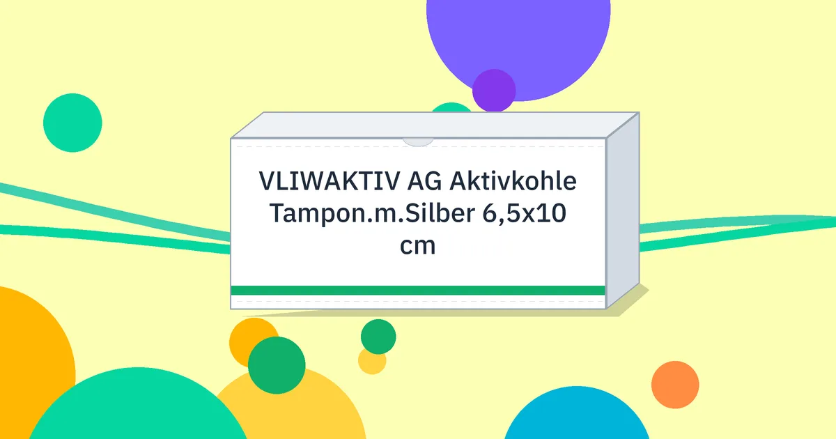 Symbolbild: Packung mit der Aufschrift VLIWAKTIV AG Aktivkohle Tampon.m.Silber 6,5x10 cm (PZN 15403270) – Verfügbarkeit und Bezug in Apotheken in Frankfurt am Main