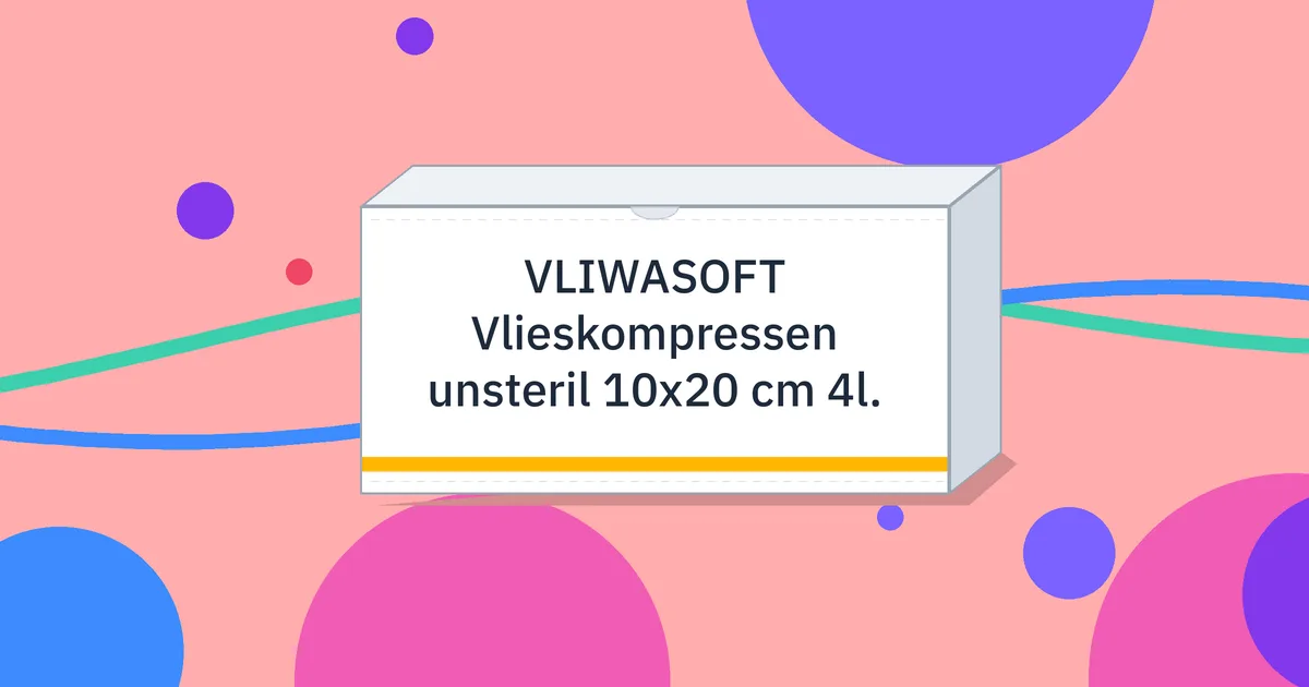 Symbolbild: Packung mit der Aufschrift VLIWASOFT Vlieskompressen unsteril 10x20 cm 4l. (PZN 17492289) – Verfügbarkeit und Bezug in Apotheken in Frankfurt am Main