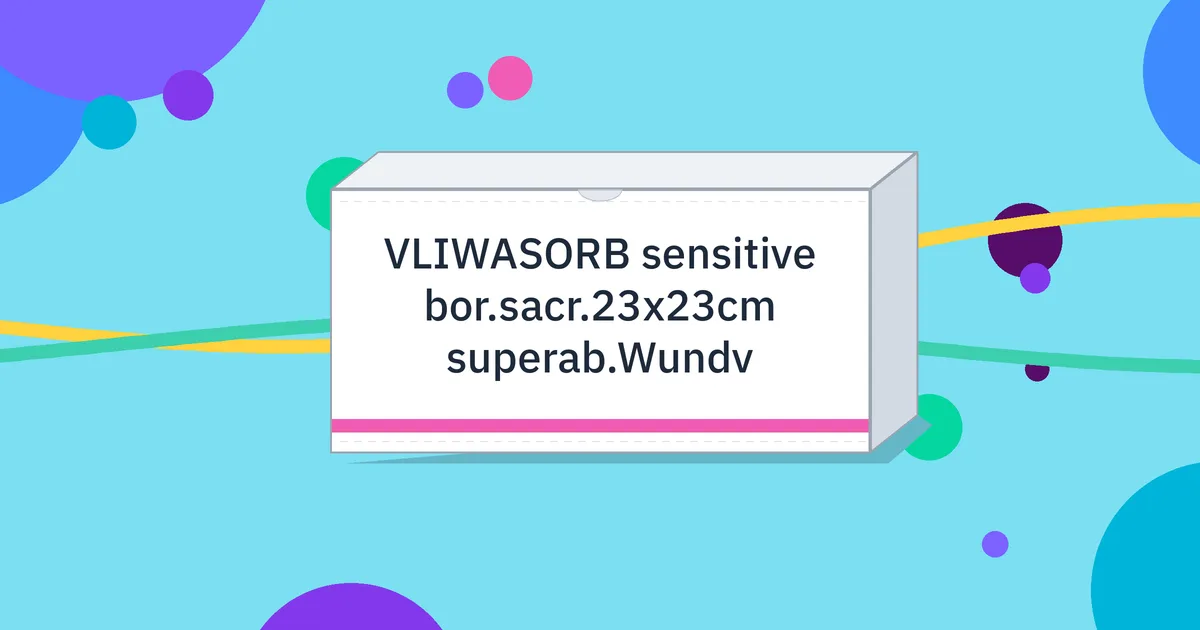 Symbolbild: Packung mit der Aufschrift VLIWASORB sensitive bor.sacr.23x23cm superab.Wundv (PZN 19223932) – Verfügbarkeit und Bezug in Apotheken in Frankfurt am Main
