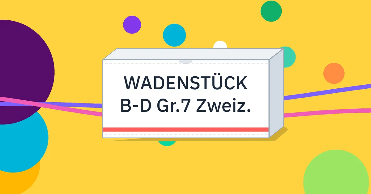 Symbolbild: Packung mit der Aufschrift WADENSTÜCK B-D Gr.7 Zweiz. (PZN 02010043) – Verfügbarkeit und Bezug in Apotheken in Frankfurt am Main