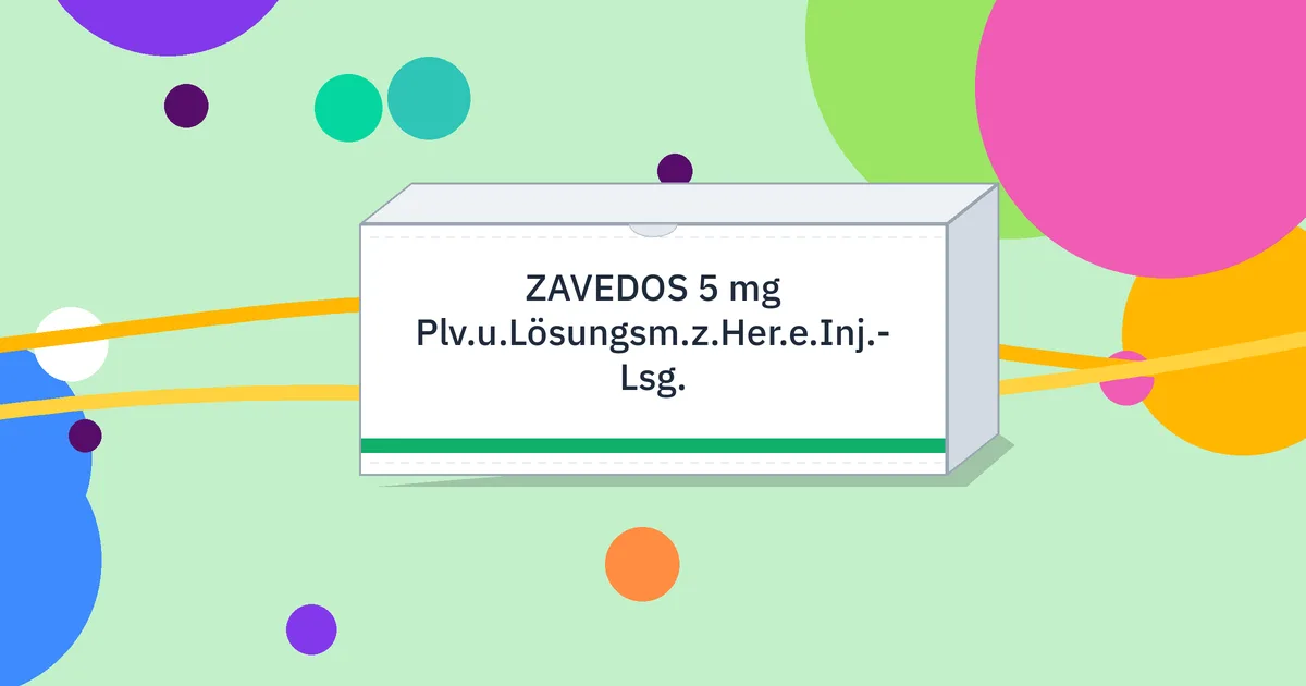Symbolbild: Packung mit der Aufschrift ZAVEDOS 5 mg Plv.u.Lösungsm.z.Her.e.Inj.-Lsg. (PZN 04477578) – Verfügbarkeit und Bezug in Apotheken in Frankfurt am Main