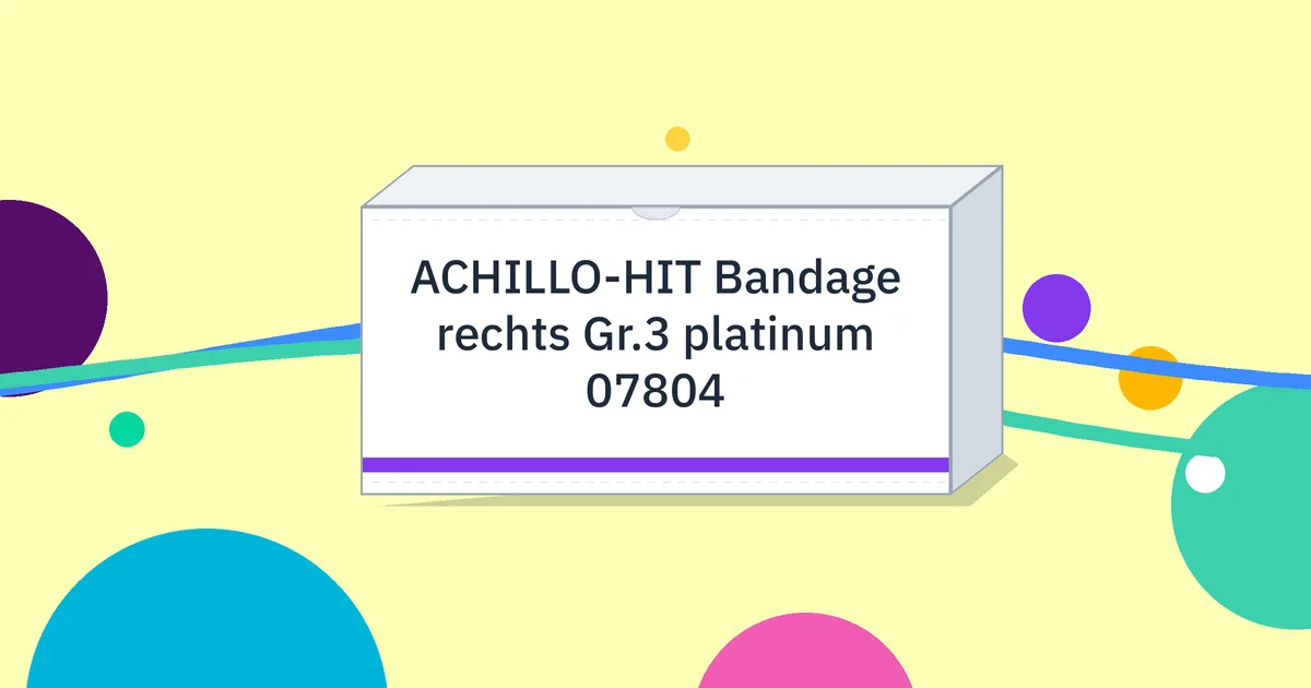 Symbolbild: Packung mit der Aufschrift ACHILLO-HIT Bandage rechts Gr.3 platinum 07804 (PZN 06826623) – Verfügbarkeit und Bezug in Apotheken in Frankfurt am Main