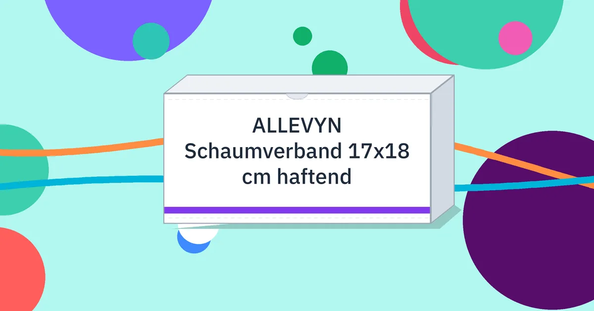 Symbolbild: Packung mit der Aufschrift ALLEVYN Schaumverband 17x18 cm haftend (PZN 02177458) – Verfügbarkeit und Bezug in Apotheken in Frankfurt am Main