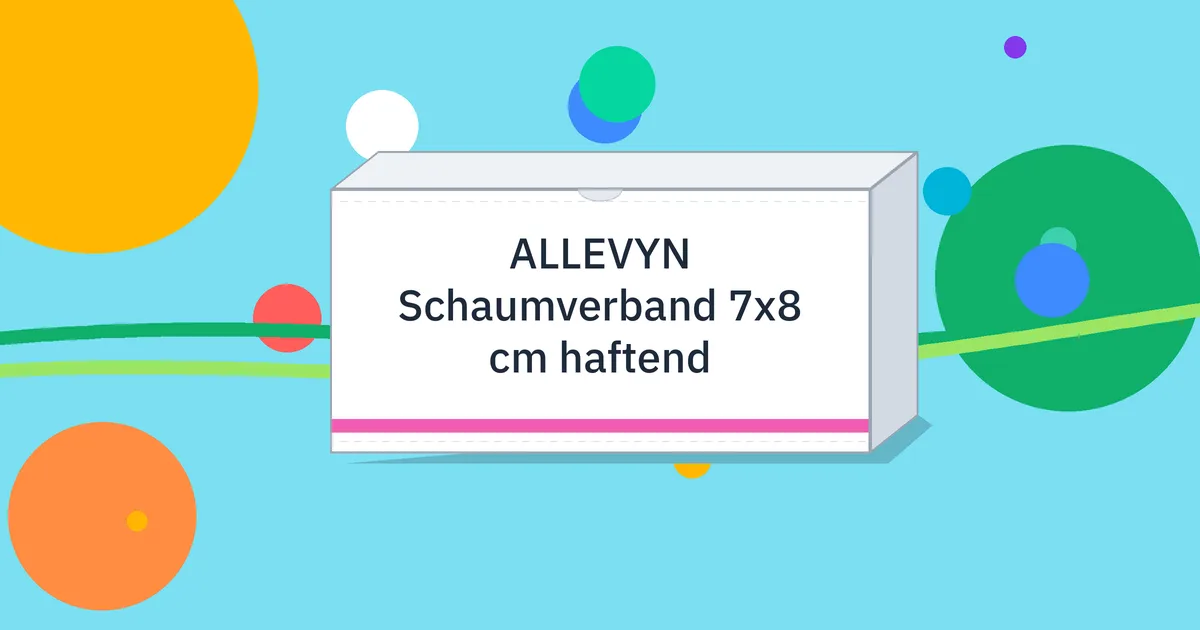 Symbolbild: Packung mit der Aufschrift ALLEVYN Schaumverband 7x8 cm haftend (PZN 15419182) – Verfügbarkeit und Bezug in Apotheken in Frankfurt am Main
