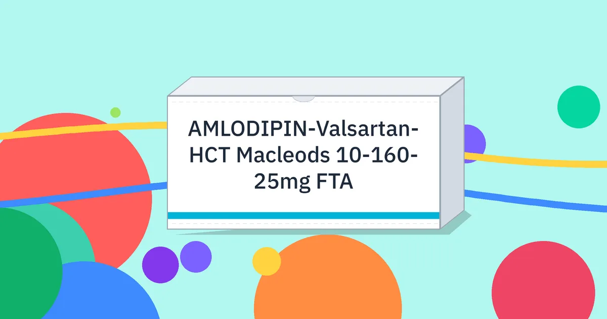 Symbolbild: Packung mit der Aufschrift AMLODIPIN-Valsartan-HCT Macleods 10-160-25mg FTA (PZN 20410119) – Verfügbarkeit und Bezug in Apotheken in Frankfurt am Main