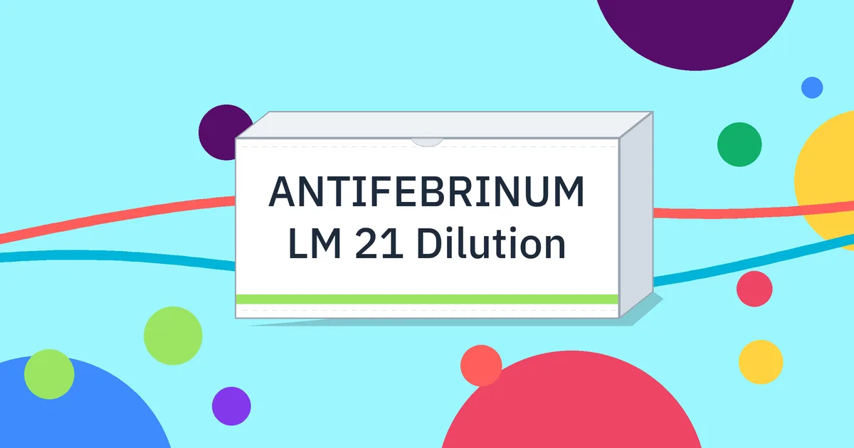 Symbolbild: Packung mit der Aufschrift ANTIFEBRINUM LM 21 Dilution (PZN 13371809) – Verfügbarkeit und Bezug in Apotheken in Frankfurt am Main