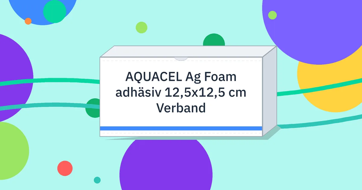 Symbolbild: Packung mit der Aufschrift AQUACEL Ag Foam adhäsiv 12,5x12,5 cm Verband (PZN 13975358) – Verfügbarkeit und Bezug in Apotheken in Frankfurt am Main