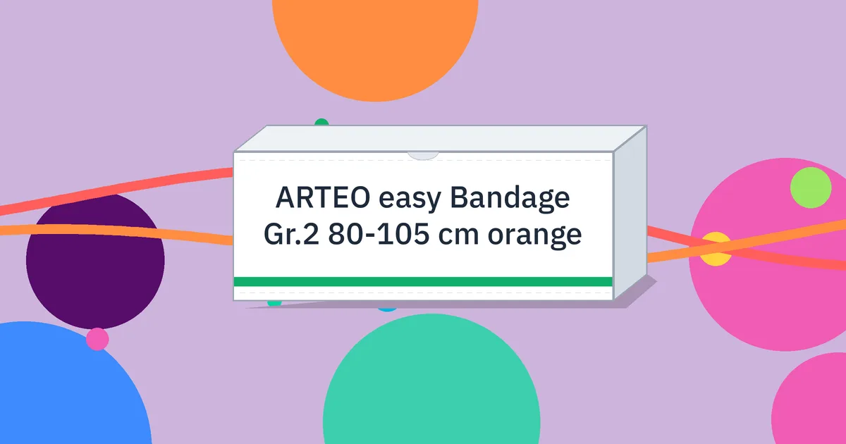 Symbolbild: Packung mit der Aufschrift ARTEO easy Bandage Gr.2 80-105 cm orange (PZN 12494993) – Verfügbarkeit und Bezug in Apotheken in Frankfurt am Main