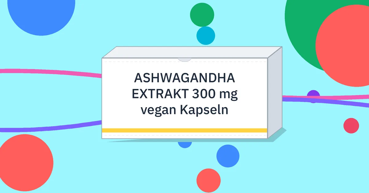 Symbolbild: Packung mit der Aufschrift ASHWAGANDHA EXTRAKT 300 mg vegan Kapseln (PZN 16235308) – Verfügbarkeit und Bezug in Apotheken in Frankfurt am Main