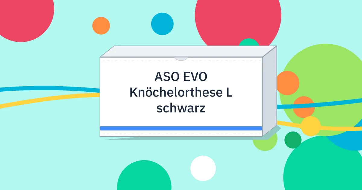 Symbolbild: Packung mit der Aufschrift ASO EVO Knöchelorthese L schwarz (PZN 06432172) – Verfügbarkeit und Bezug in Apotheken in Frankfurt am Main