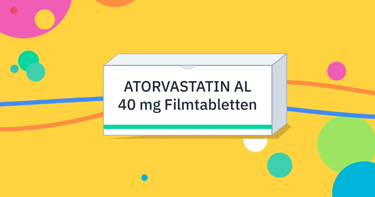Symbolbild: Packung mit der Aufschrift ATORVASTATIN AL 40 mg Filmtabletten (PZN 09281880) – Verfügbarkeit und Bezug in Apotheken in Frankfurt am Main