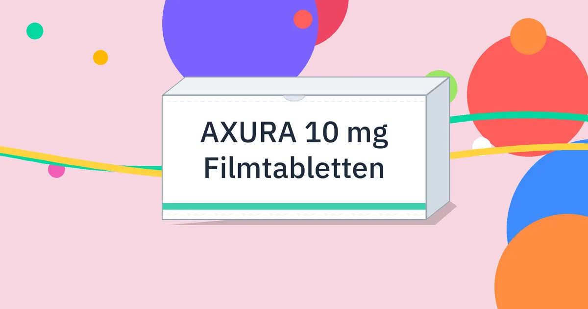 Symbolbild: Packung mit der Aufschrift AXURA 10 mg Filmtabletten (PZN 20604303) – Verfügbarkeit und Bezug in Apotheken in Frankfurt am Main
