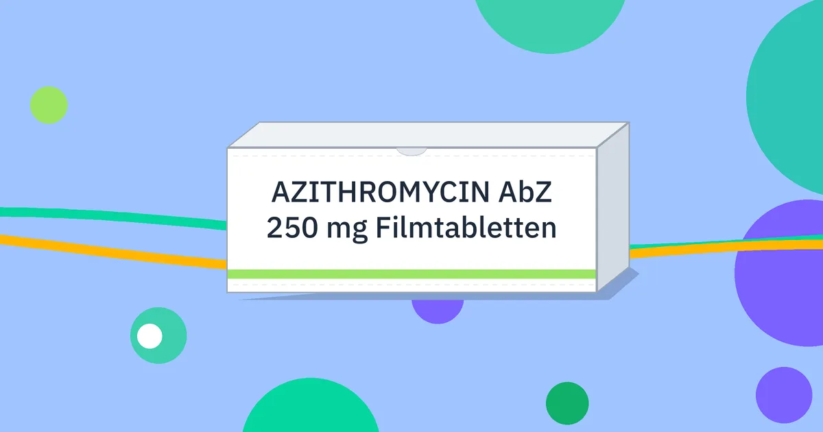 Symbolbild: Packung mit der Aufschrift AZITHROMYCIN AbZ 250 mg Filmtabletten (PZN 01065616) – Verfügbarkeit und Bezug in Apotheken in Frankfurt am Main