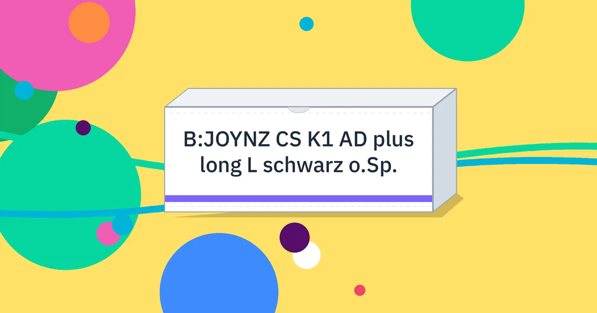 Symbolbild: Packung mit der Aufschrift B:JOYNZ CS K1 AD plus long L schwarz o.Sp. (PZN 20524863) – Verfügbarkeit und Bezug in Apotheken in Frankfurt am Main