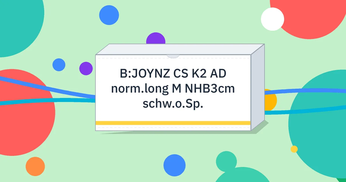 Symbolbild: Packung mit der Aufschrift B:JOYNZ CS K2 AD norm.long M NHB3cm schw.o.Sp. (PZN 20527241) – Verfügbarkeit und Bezug in Apotheken in Frankfurt am Main