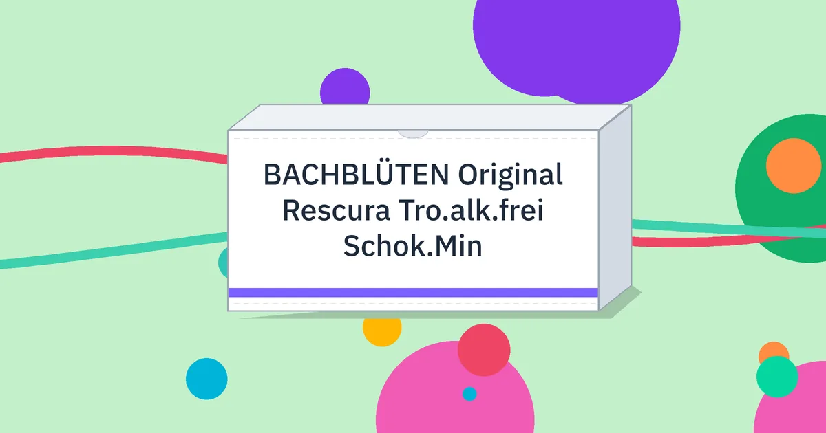 Symbolbild: Packung mit der Aufschrift BACHBLÜTEN Original Rescura Tro.alk.frei Schok.Min (PZN 19169457) – Verfügbarkeit und Bezug in Apotheken in Frankfurt am Main