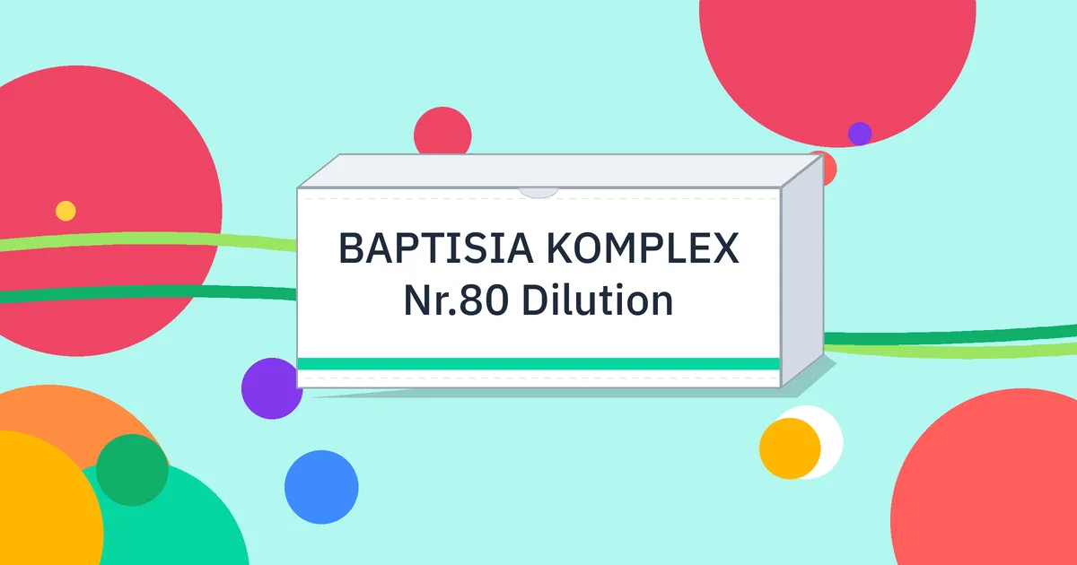Symbolbild: Packung mit der Aufschrift BAPTISIA KOMPLEX Nr.80 Dilution (PZN 00106069) – Verfügbarkeit und Bezug in Apotheken in Frankfurt am Main