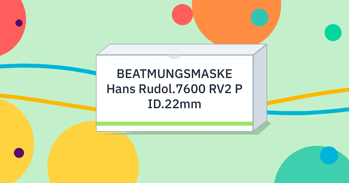 Symbolbild: Packung mit der Aufschrift BEATMUNGSMASKE Hans Rudol.7600 RV2 P ID.22mm (PZN 17303615) – Verfügbarkeit und Bezug in Apotheken in Frankfurt am Main