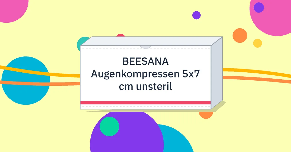 Symbolbild: Packung mit der Aufschrift BEESANA Augenkompressen 5x7 cm unsteril (PZN 12348872) – Verfügbarkeit und Bezug in Apotheken in Frankfurt am Main