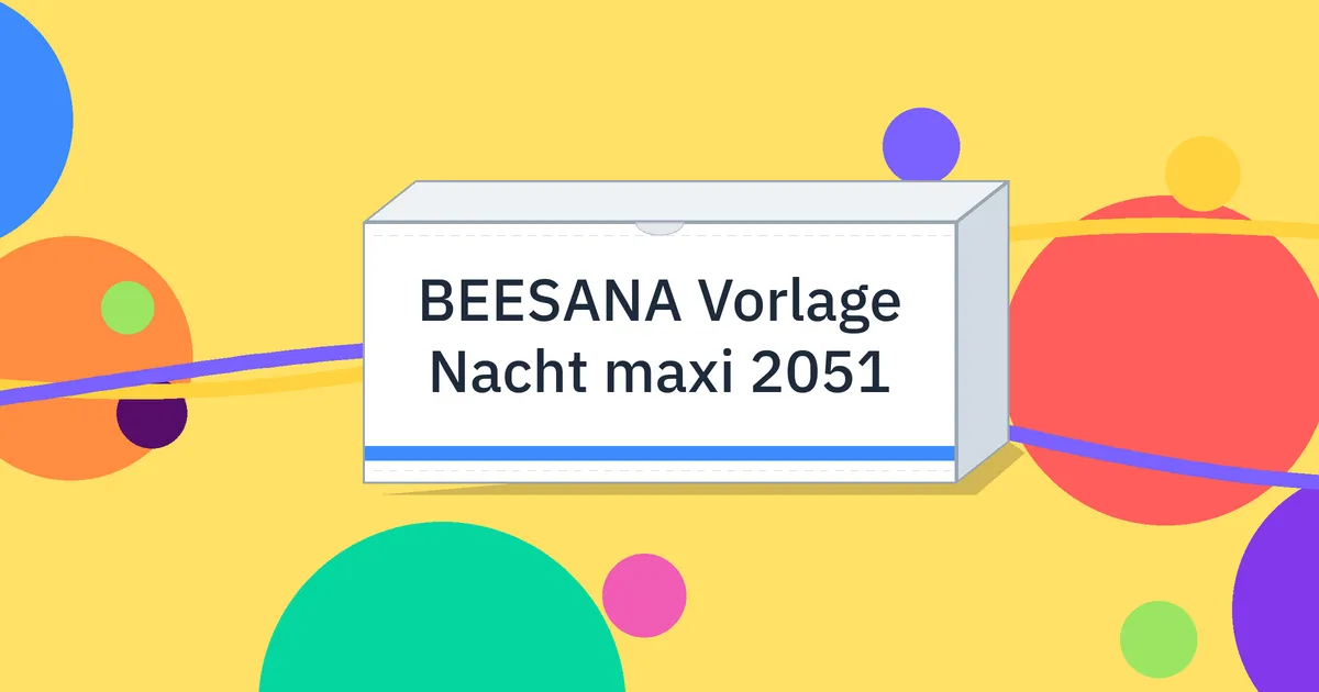 Symbolbild: Packung mit der Aufschrift BEESANA Vorlage Nacht maxi 2051 (PZN 05001211) – Verfügbarkeit und Bezug in Apotheken in Frankfurt am Main