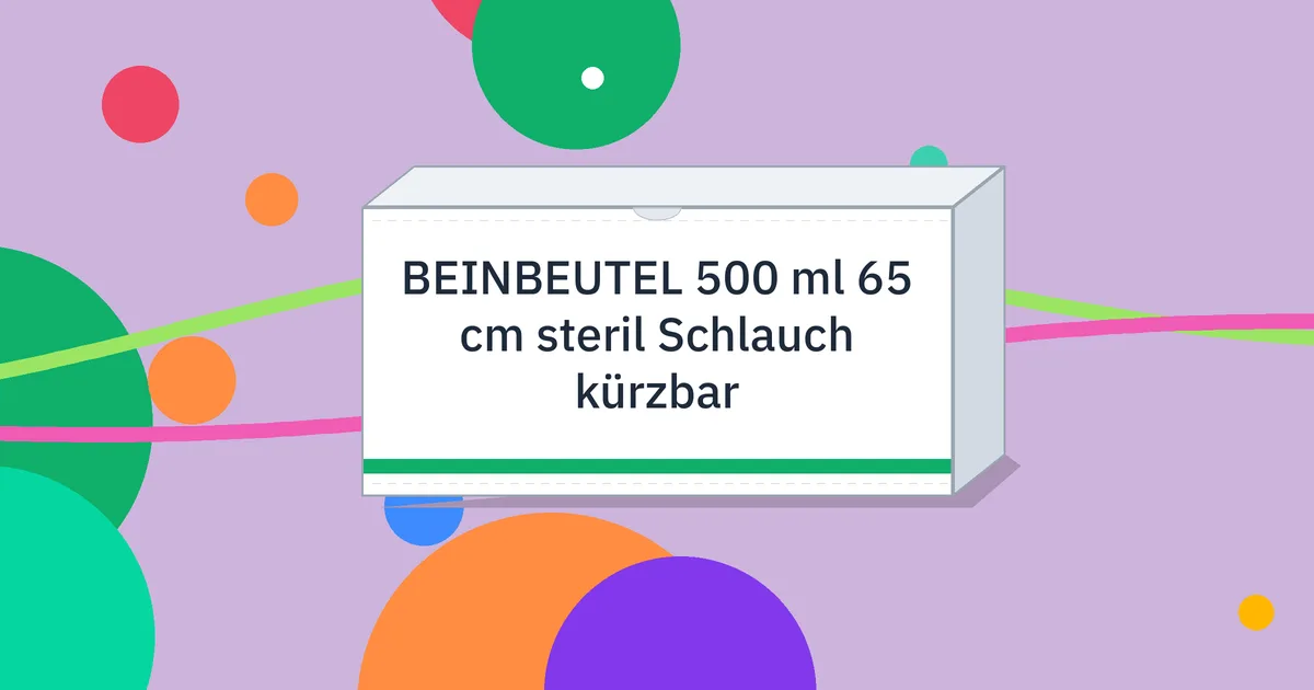 Symbolbild: Packung mit der Aufschrift BEINBEUTEL 500 ml 65 cm steril Schlauch kürzbar (PZN 07025960) – Verfügbarkeit und Bezug in Apotheken in Frankfurt am Main