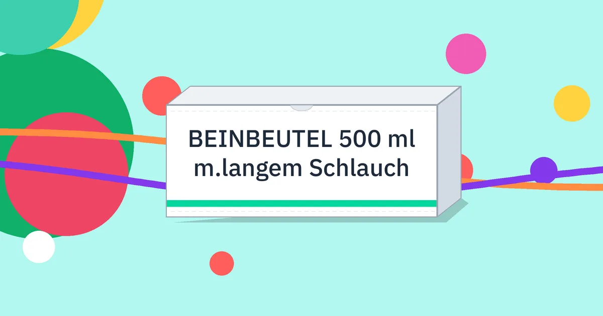 Symbolbild: Packung mit der Aufschrift BEINBEUTEL 500 ml m.langem Schlauch (PZN 05878109) – Verfügbarkeit und Bezug in Apotheken in Frankfurt am Main