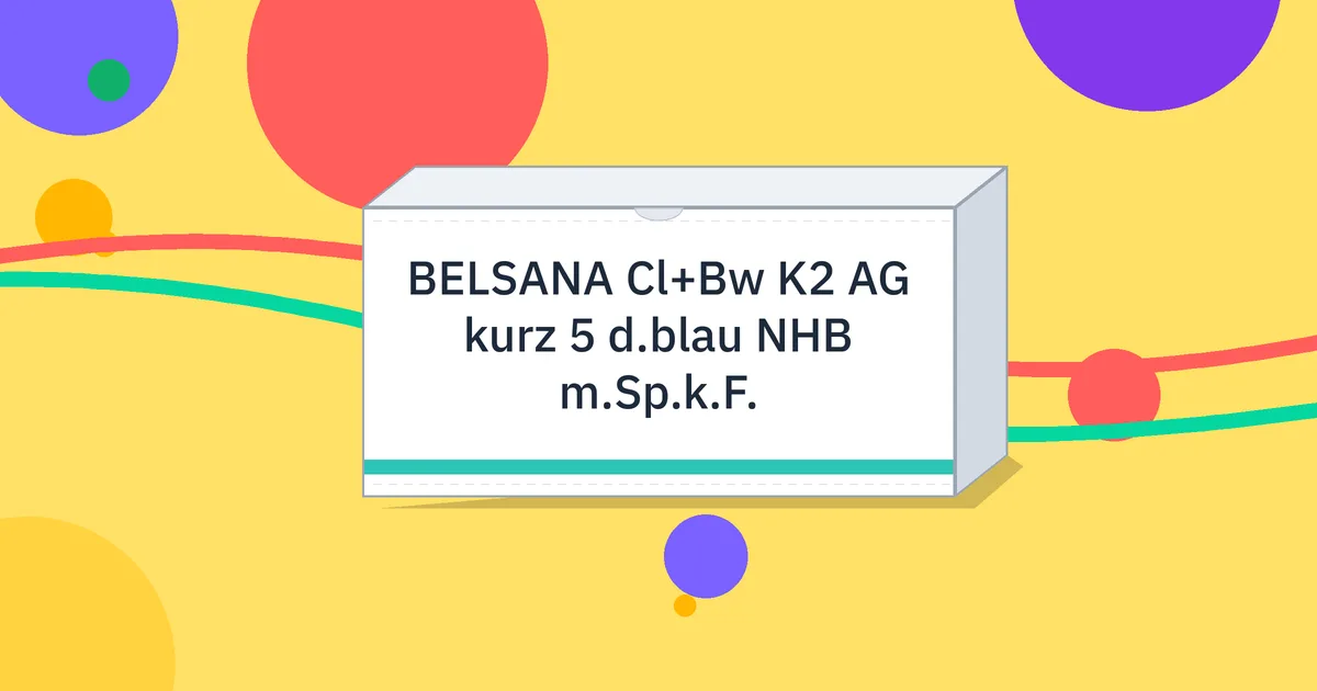 Symbolbild: Packung mit der Aufschrift BELSANA Cl+Bw K2 AG kurz 5 d.blau NHB m.Sp.k.F. (PZN 15627489) – Verfügbarkeit und Bezug in Apotheken in Frankfurt am Main