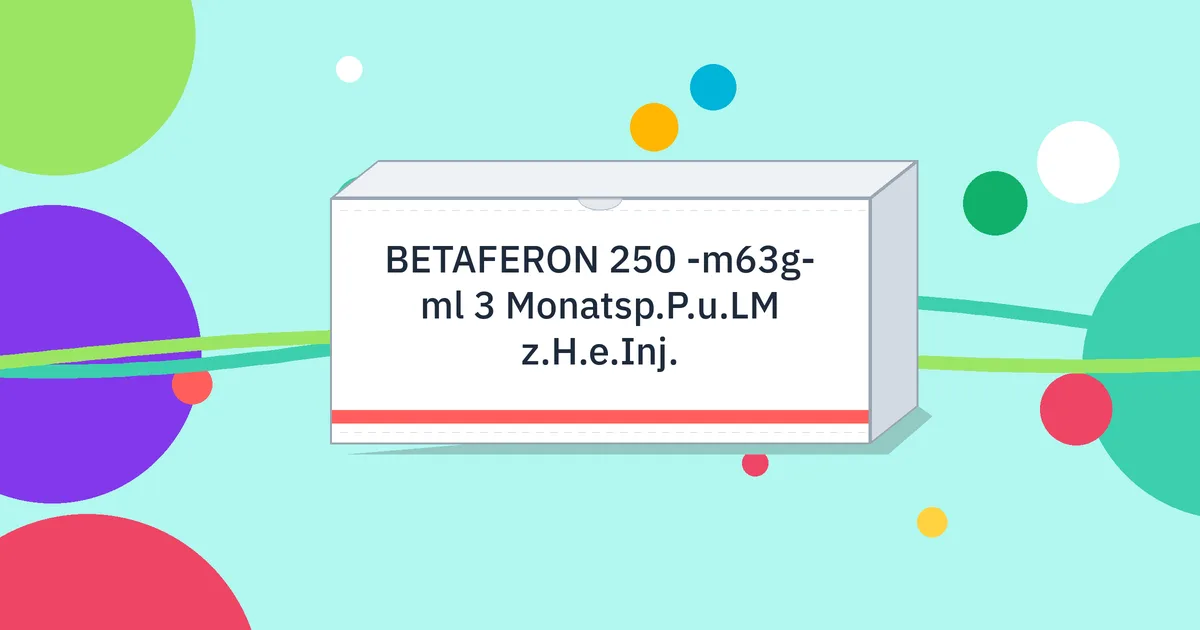 Symbolbild: Packung mit der Aufschrift BETAFERON 250 -m63g-ml 3 Monatsp.P.u.LM z.H.e.Inj. (PZN 15780682) – Verfügbarkeit und Bezug in Apotheken in Frankfurt am Main