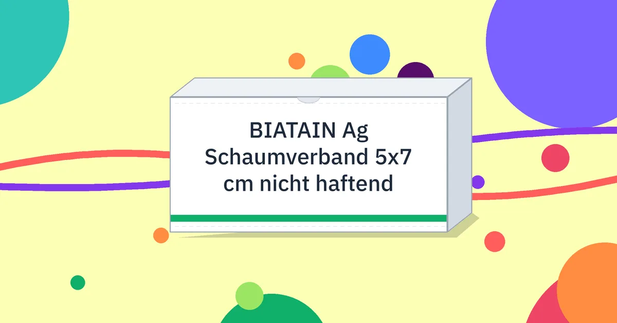 Symbolbild: Packung mit der Aufschrift BIATAIN Ag Schaumverband 5x7 cm nicht haftend (PZN 11116898) – Verfügbarkeit und Bezug in Apotheken in Frankfurt am Main