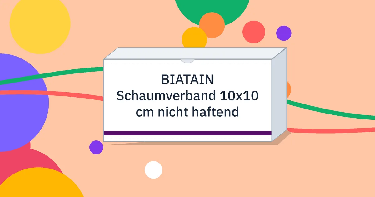 Symbolbild: Packung mit der Aufschrift BIATAIN Schaumverband 10x10 cm nicht haftend (PZN 18736492) – Verfügbarkeit und Bezug in Apotheken in Frankfurt am Main