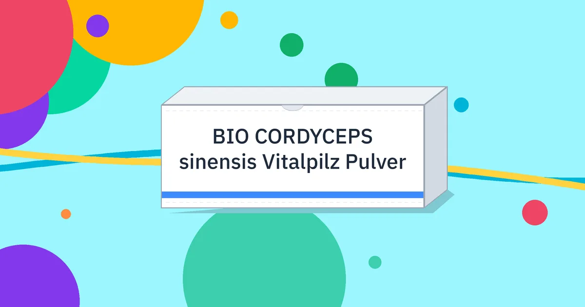 Symbolbild: Packung mit der Aufschrift BIO CORDYCEPS sinensis Vitalpilz Pulver (PZN 19825068) – Verfügbarkeit und Bezug in Apotheken in Frankfurt am Main