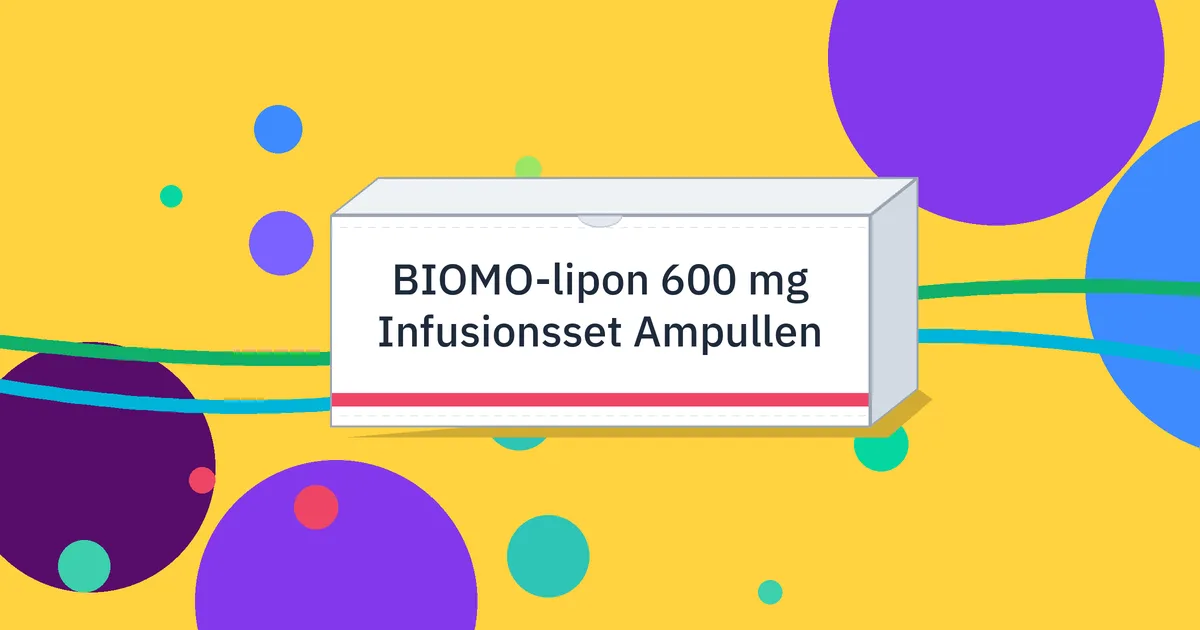 Symbolbild: Packung mit der Aufschrift BIOMO-lipon 600 mg Infusionsset Ampullen (PZN 07526685) – Verfügbarkeit und Bezug in Apotheken in Frankfurt am Main