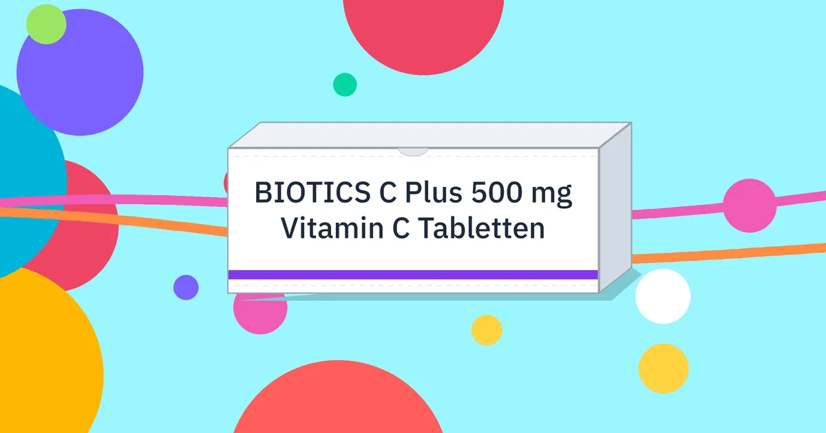 Symbolbild: Packung mit der Aufschrift BIOTICS C Plus 500 mg Vitamin C Tabletten (PZN 16909712) – Verfügbarkeit und Bezug in Apotheken in Frankfurt am Main