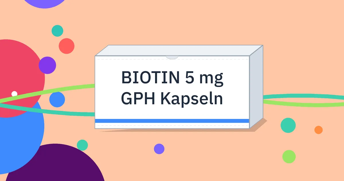 Symbolbild: Packung mit der Aufschrift BIOTIN 5 mg GPH Kapseln (PZN 13250796) – Verfügbarkeit und Bezug in Apotheken in Frankfurt am Main