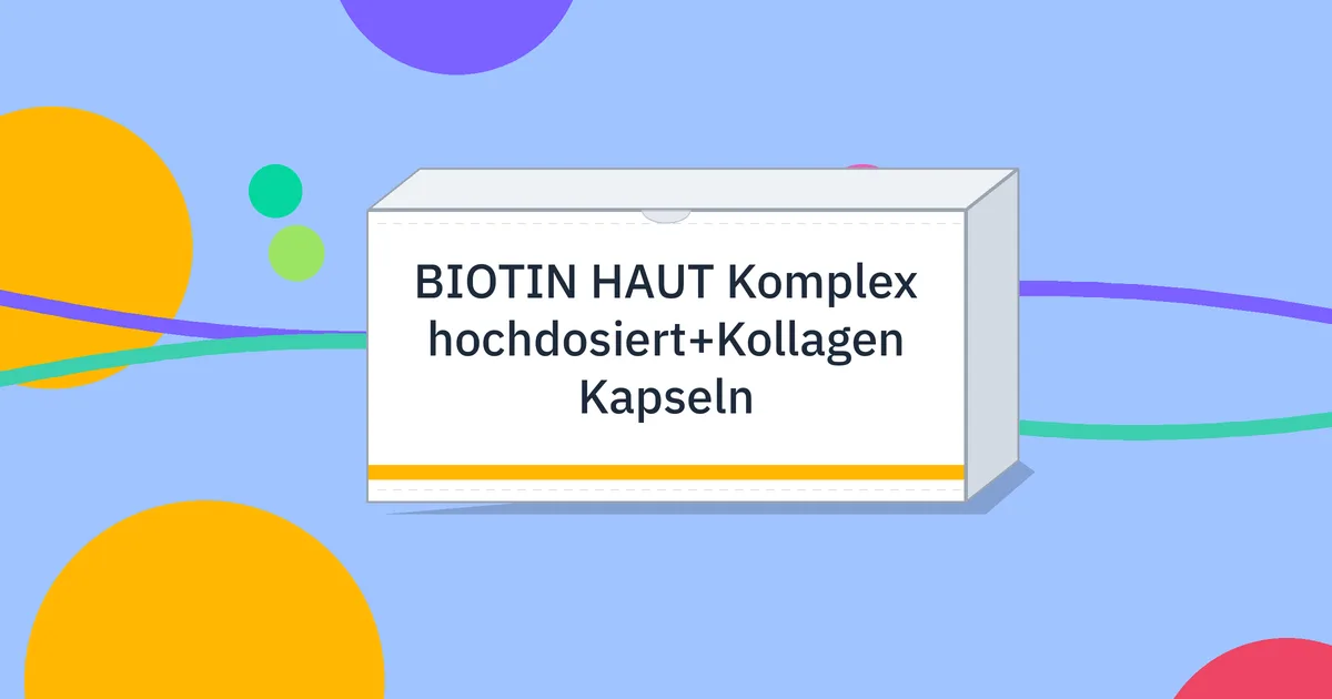 Symbolbild: Packung mit der Aufschrift BIOTIN HAUT Komplex hochdosiert+Kollagen Kapseln (PZN 18662463) – Verfügbarkeit und Bezug in Apotheken in Frankfurt am Main