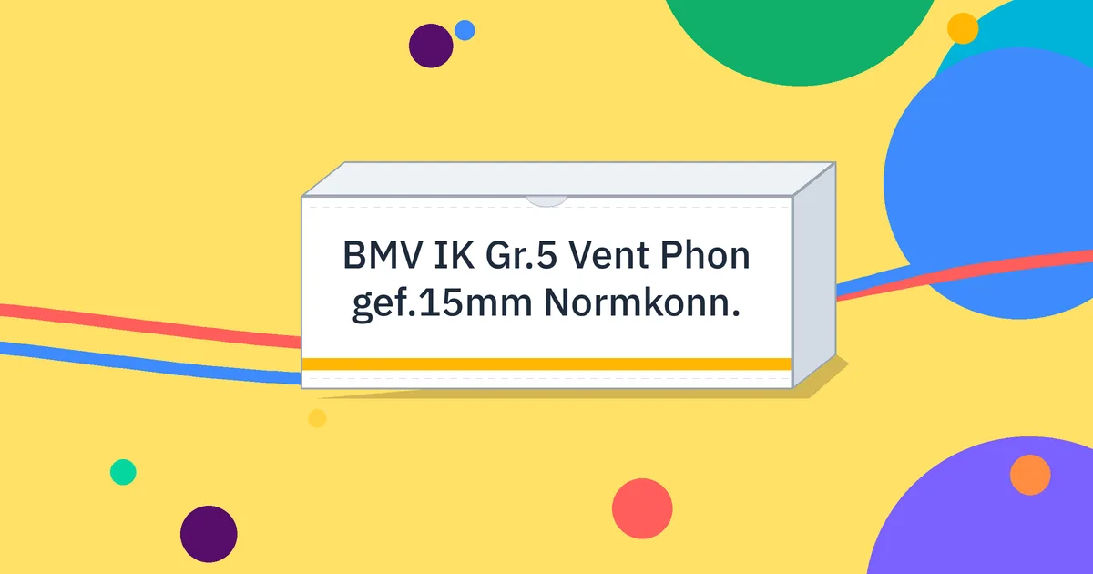 Symbolbild: Packung mit der Aufschrift BMV IK Gr.5 Vent Phon gef.15mm Normkonn. (PZN 18381942) – Verfügbarkeit und Bezug in Apotheken in Frankfurt am Main